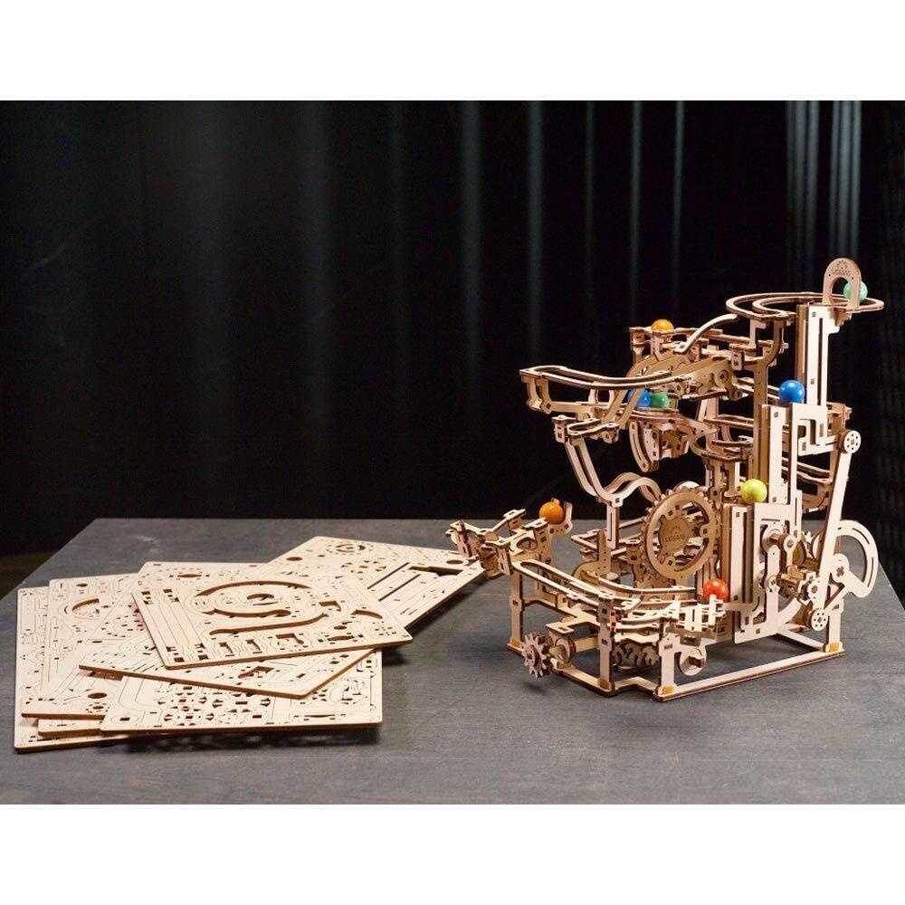 Ugears Marble Run Tiered Hoist - Wooden Marble Run Kit with 10 Colored ...